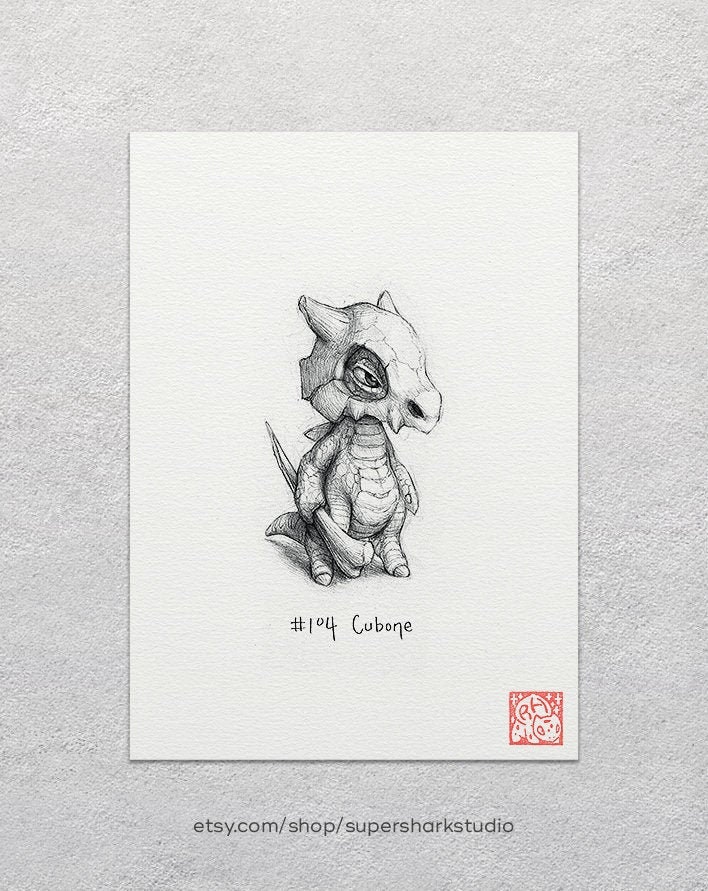 Cubone 5 X 7 Print pokemon Drawing Art Artwork | Etsy