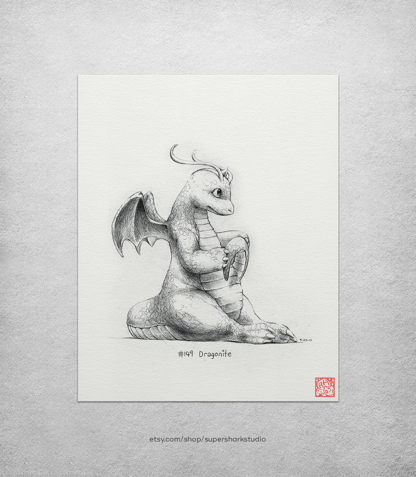 Dragonite 8 x 10 print pokemon drawing art artwork | Etsy