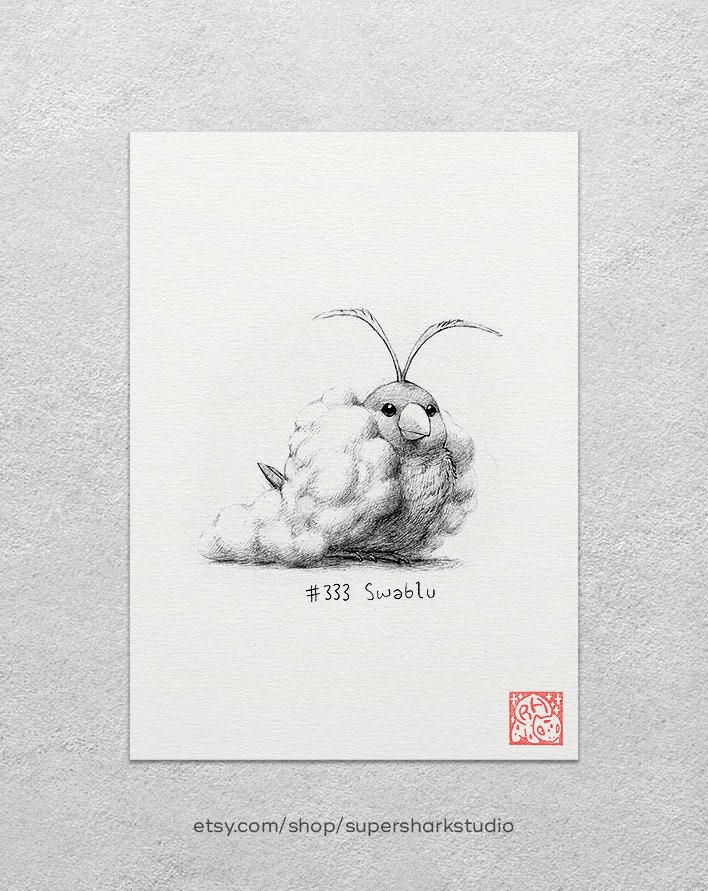 Swablu - 5 X 7" Print (pokemon Drawing, Art, Artwork, Gaming, Nintendo ...