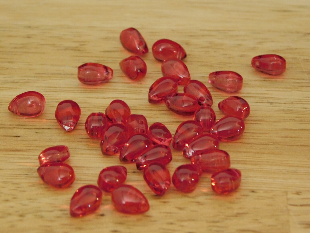 Clear Red Glass Drop Beads, 9x6x5mm 9mm, Top Side-drilled (jewelry ...