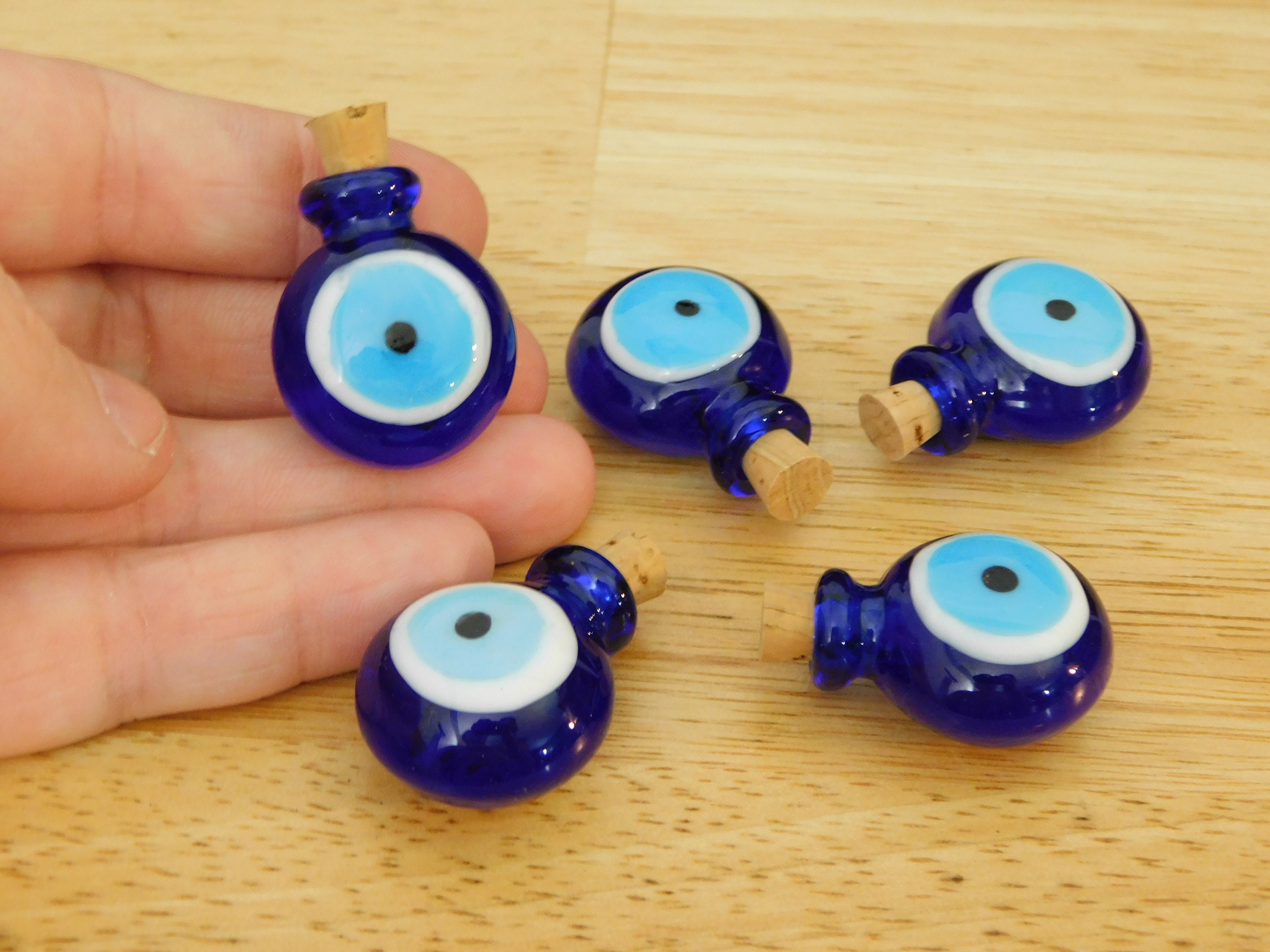 Glass Evil Eye Perfume Bottles With Corks, Dark Blue, 30mm, Bottle ...