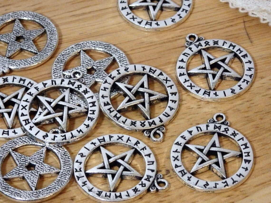 Rune Pentagram Pendants / Charms Silver Tone 1.25 - Etsy