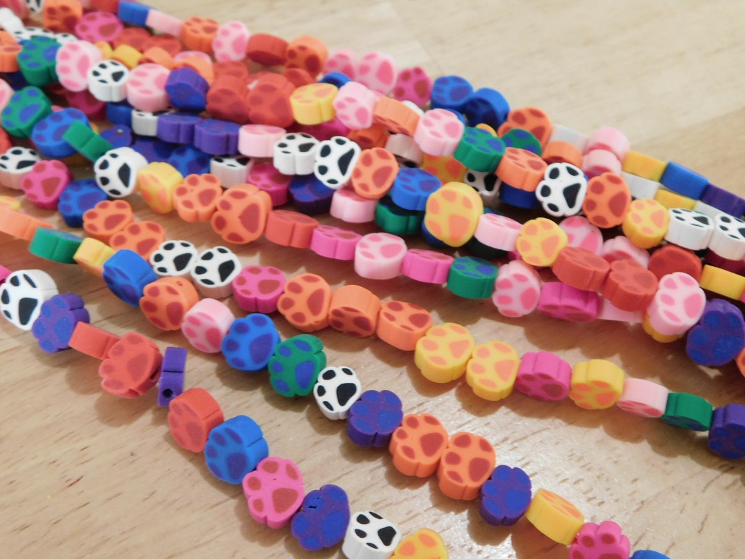1 Strand Paw Print Polymer Clay Beads, Mixed Color 8mm. 40 Pc (cat Lady ...