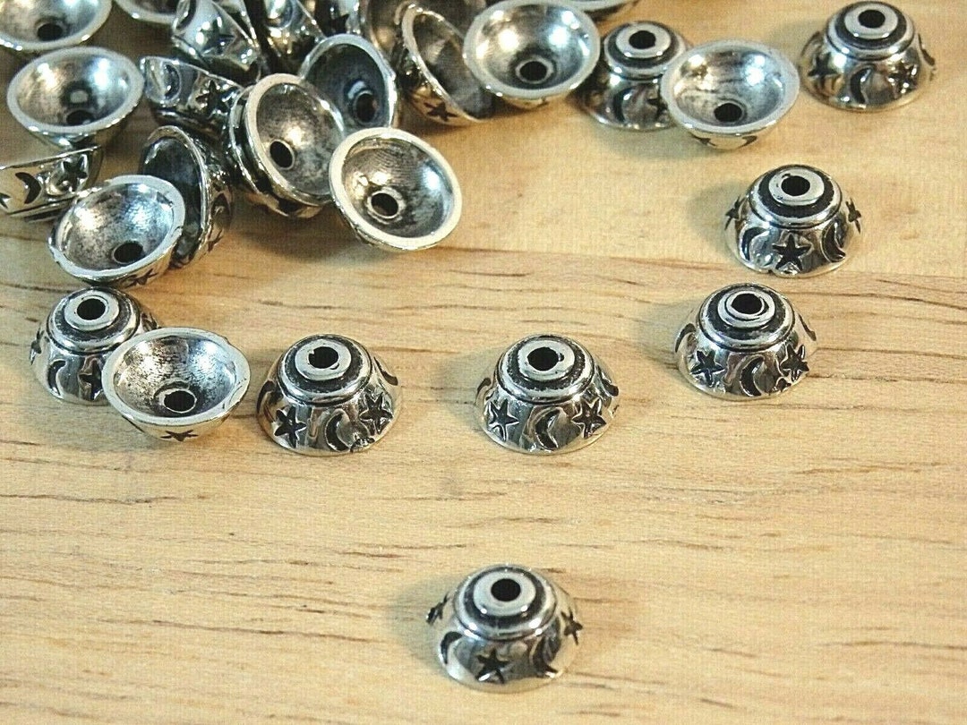 Bead Caps Star and Moon, Silver Tone Plastic for 8mm & Larger Beads ...