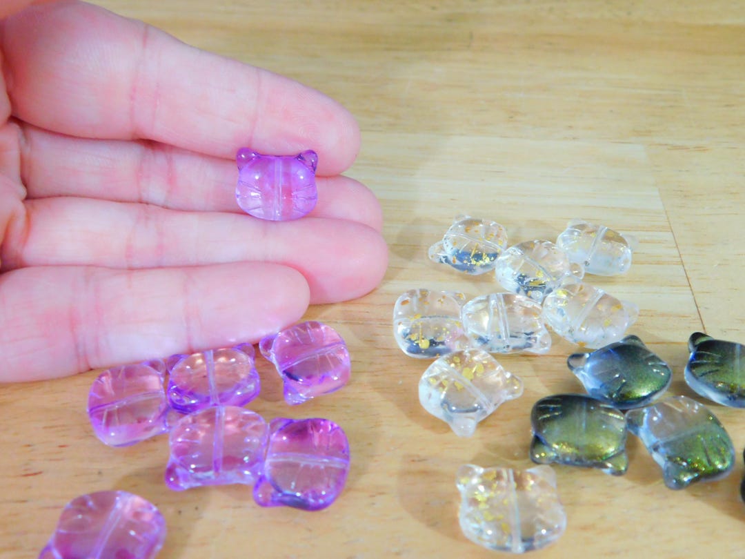 Pressed Glass Cat Head Beads, Vertical Drilled, Assorted Colors, 12 ...