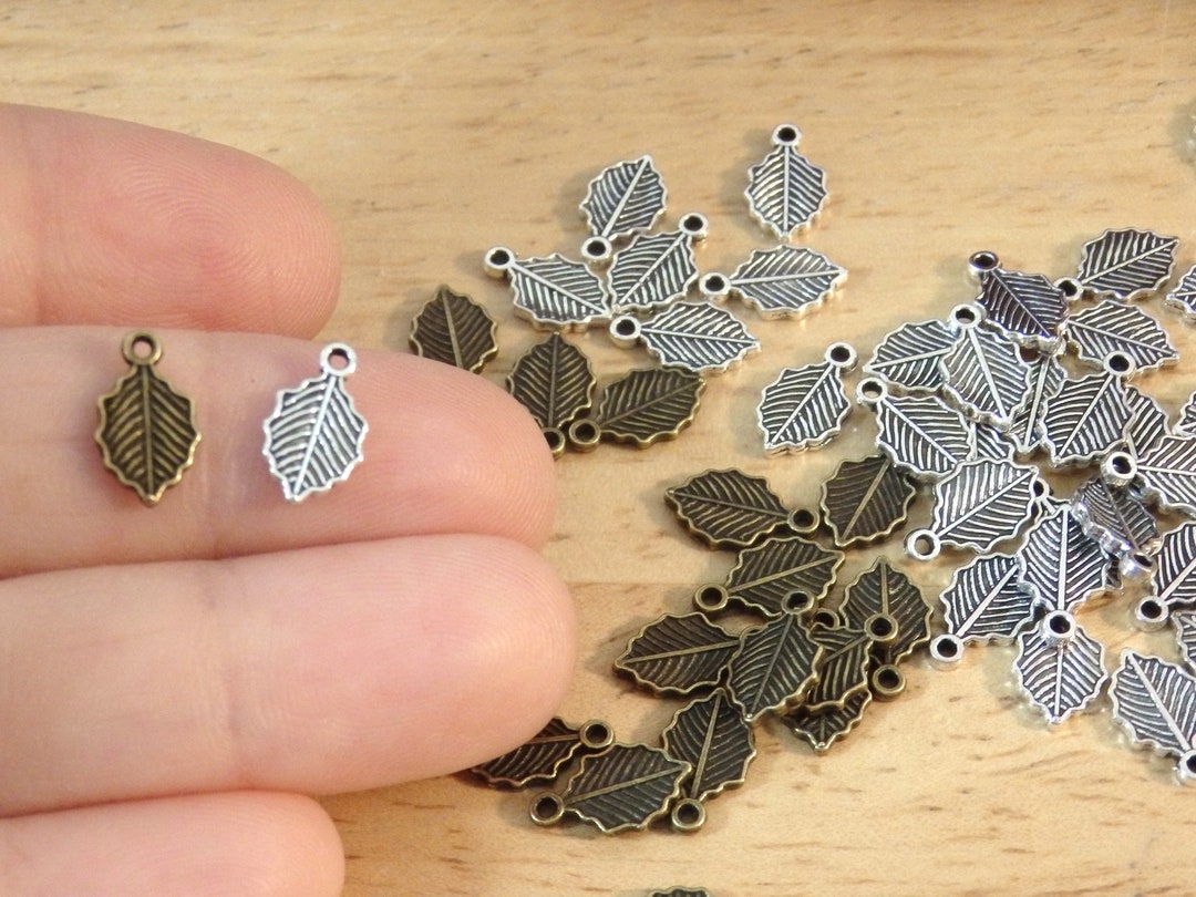 Mini Holly Leaf Charms, 10mm Silver or Bronze Tone leaves Christmas ...