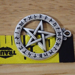 Rune Pentagram Pendants / Charms, Silver Tone 1.25" (pagan, Wiccan ...