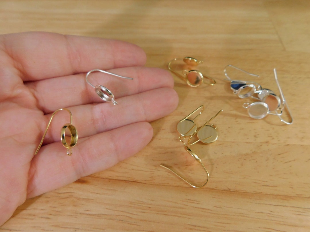 3 Pairs Stainless Steel Earring Hooks, With 8mm Cabochon Setting & Loop ...