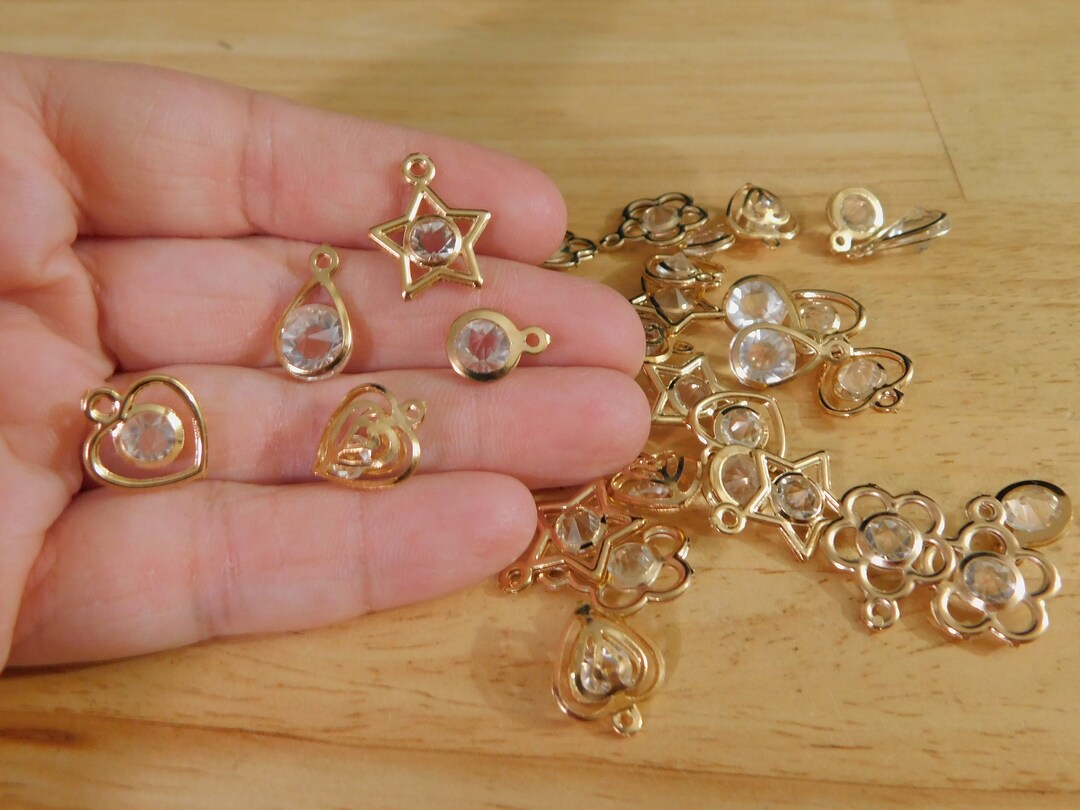 30 Pc Glass Rhinestone & Golden Tone Iron Charms/pendants, Mixed Shapes ...