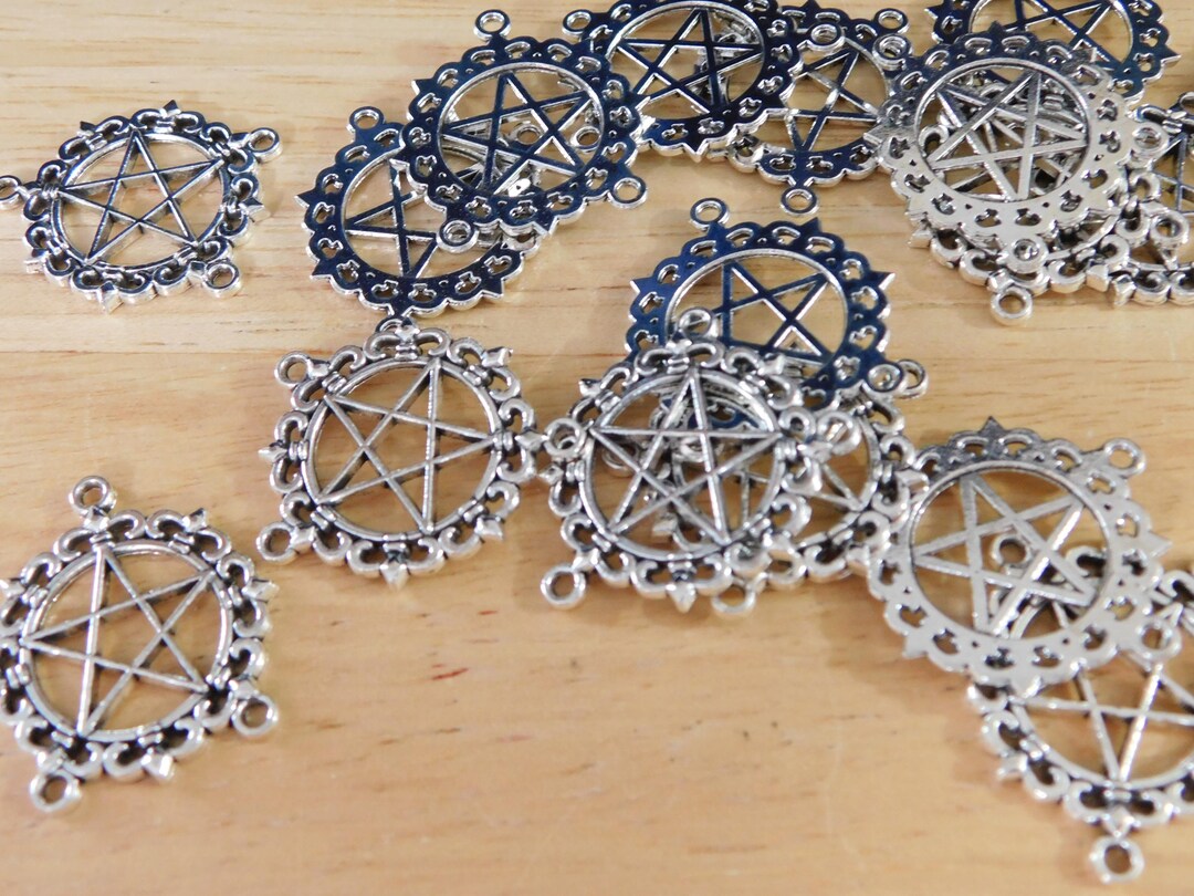 Pentagram Chandelier Connectors, Antique Silver Tone 27x24mm (pagan ...