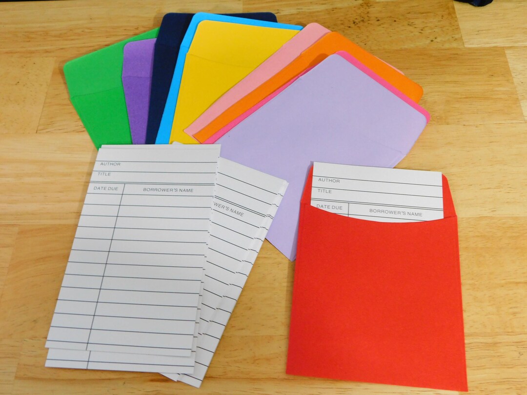 Library Book Checkout Return Cards & Mixed Color Envelopes, 3x5" Card ...