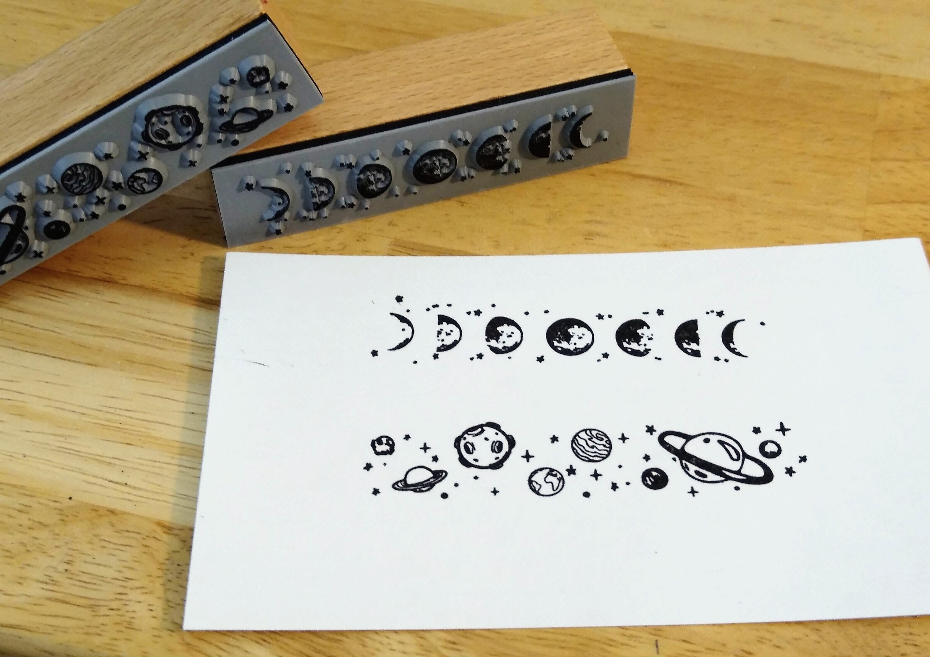 Rubber Stamp Moon Phases Planets 2cm x 8cm wood celestial | Etsy