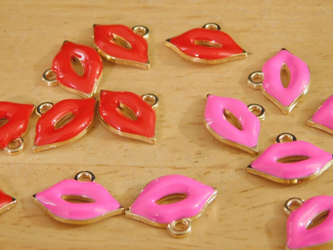 Lip Shaped Enamel Pendants, Light Gold, Red or Pink, 13x18x3mm ...
