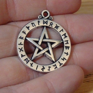 Rune Pentagram Pendants / Charms, Silver Tone 1.25" (pagan, Wiccan ...