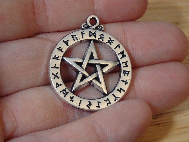 Rune Pentagram Pendants / Charms Silver Tone 1.25 | Etsy