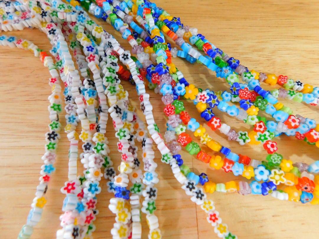 Millefiori Glass Bead Strands, Flowers, 3mm-6mm, 15
