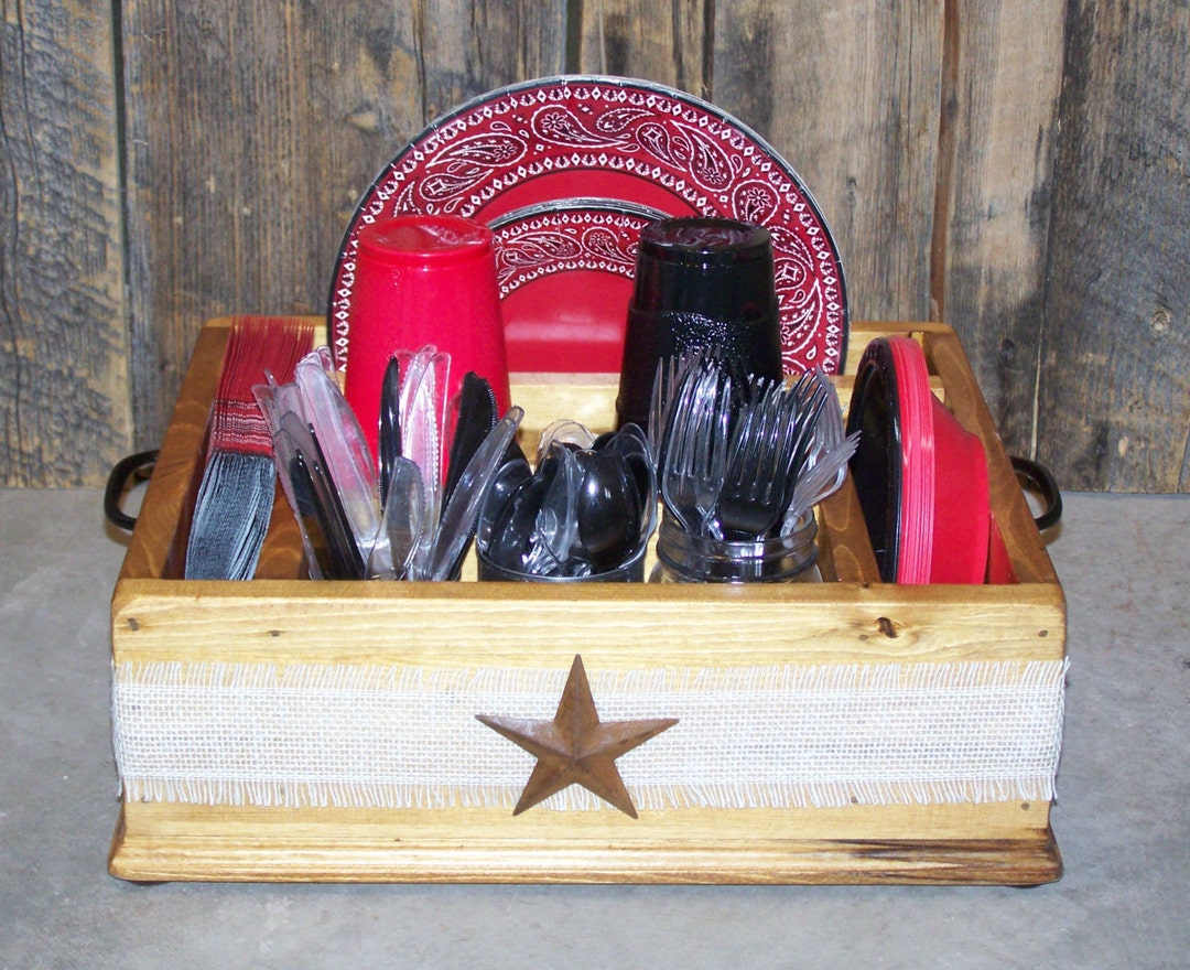 White Ribbon and Metal Star Wood Kitchen Utensil Caddy Utensil Holder ...