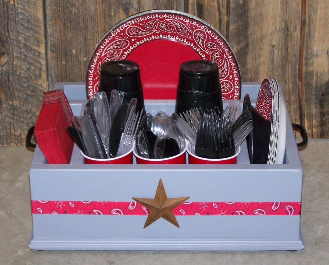 Gray Western Star Utensil Caddy Organizer Wood Caddy Kitchen Utensil ...