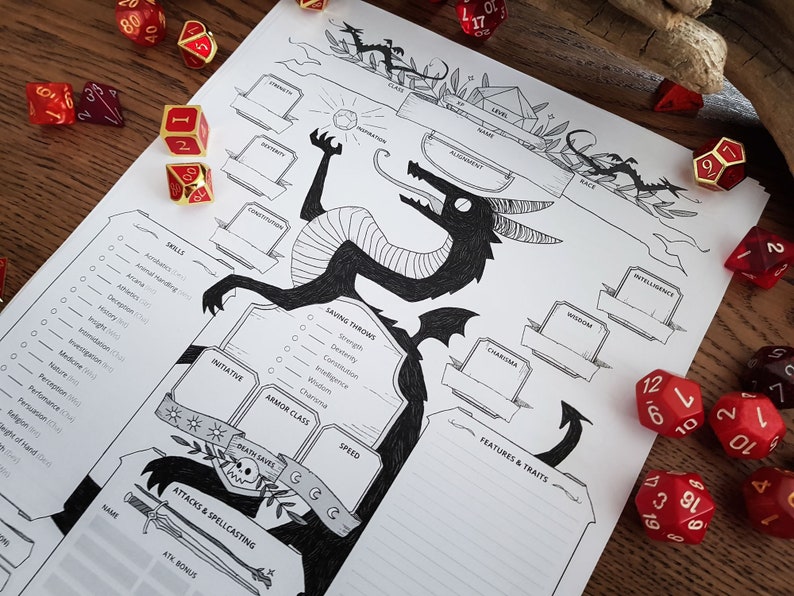 DRAGON - D&D 5e Character Sheet (eng/ita/fr/es) - Digital Download, Dnd ...