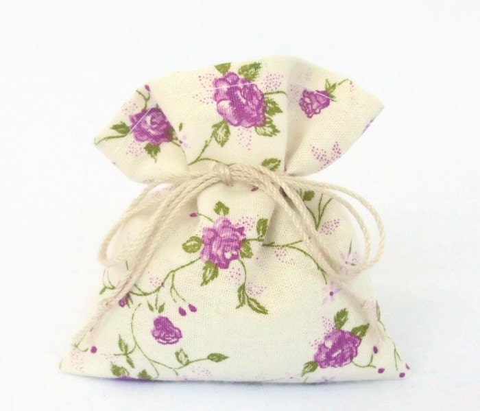 10 Party Favors Set Tie String Bags Purple Floral Cotton - Etsy