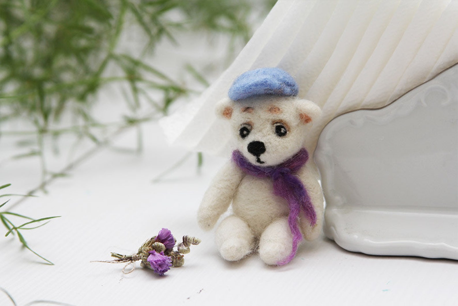 Polar bear tiny toy for kids small white bear with blue | Etsy