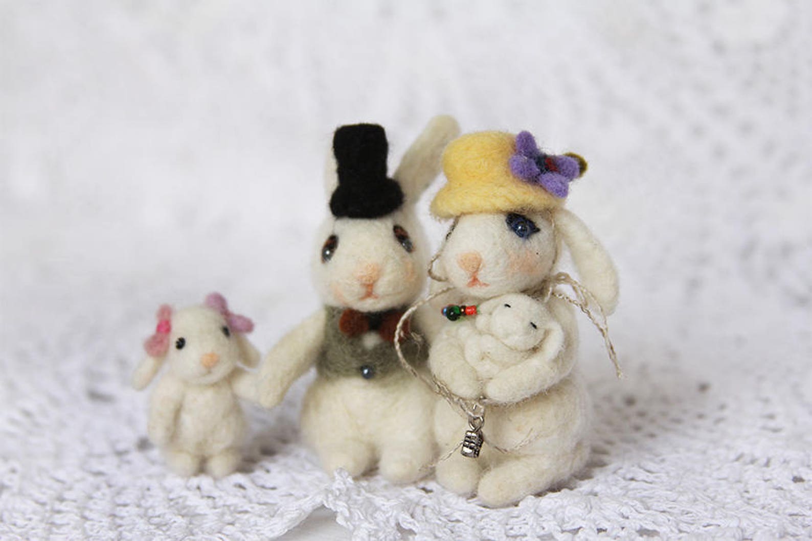 Bunny Family With Child Soft Play Set Bunny Toy Wool Rabbits - Etsy