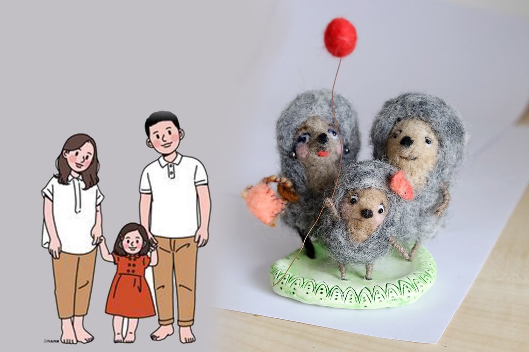 Hedgehogs Family With Child, Family Portrait, Custom Family, Tiny ...