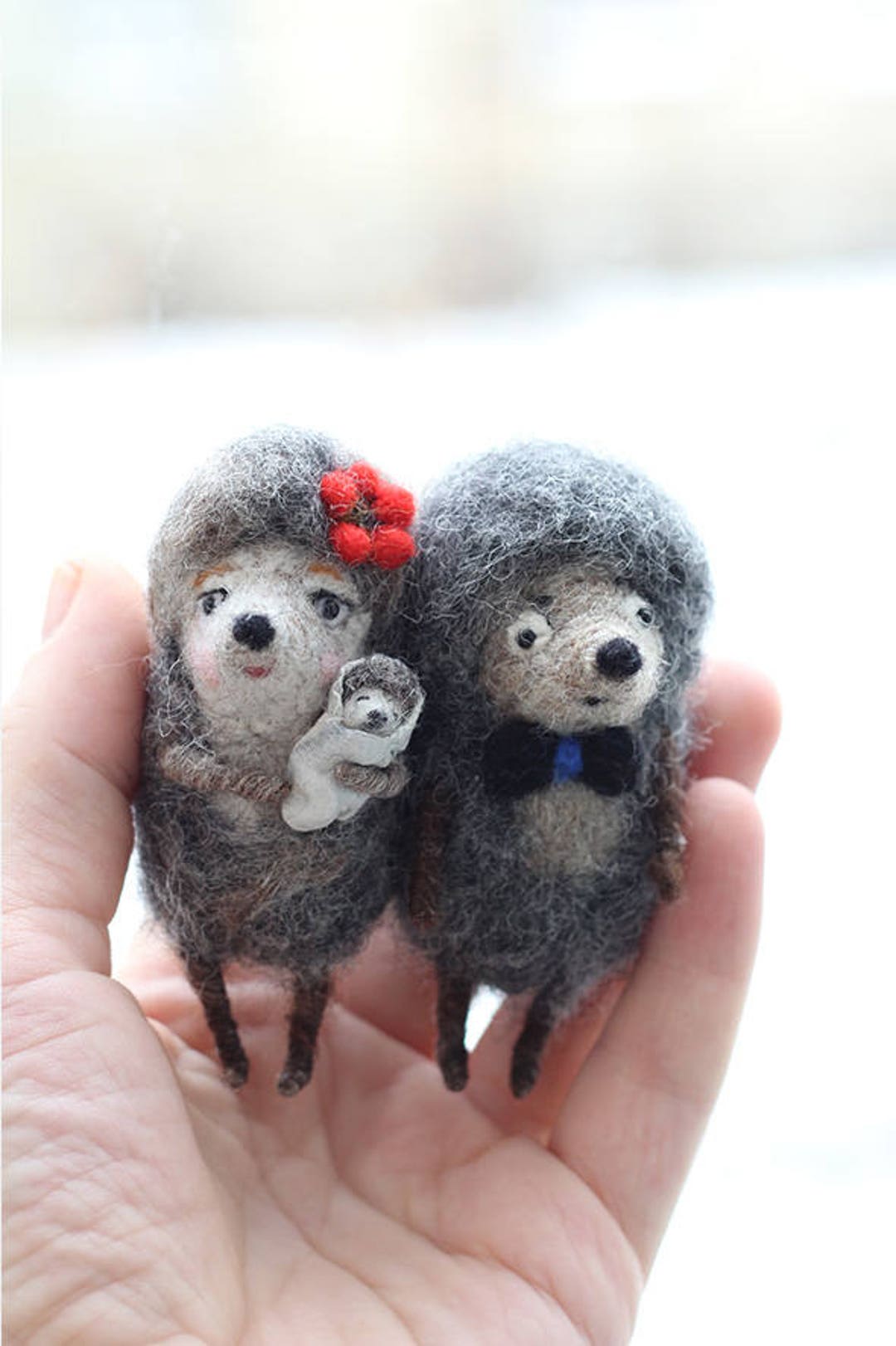 Happy Family Hedgehogs With Baby Cute Needle Felted Figurines Small ...