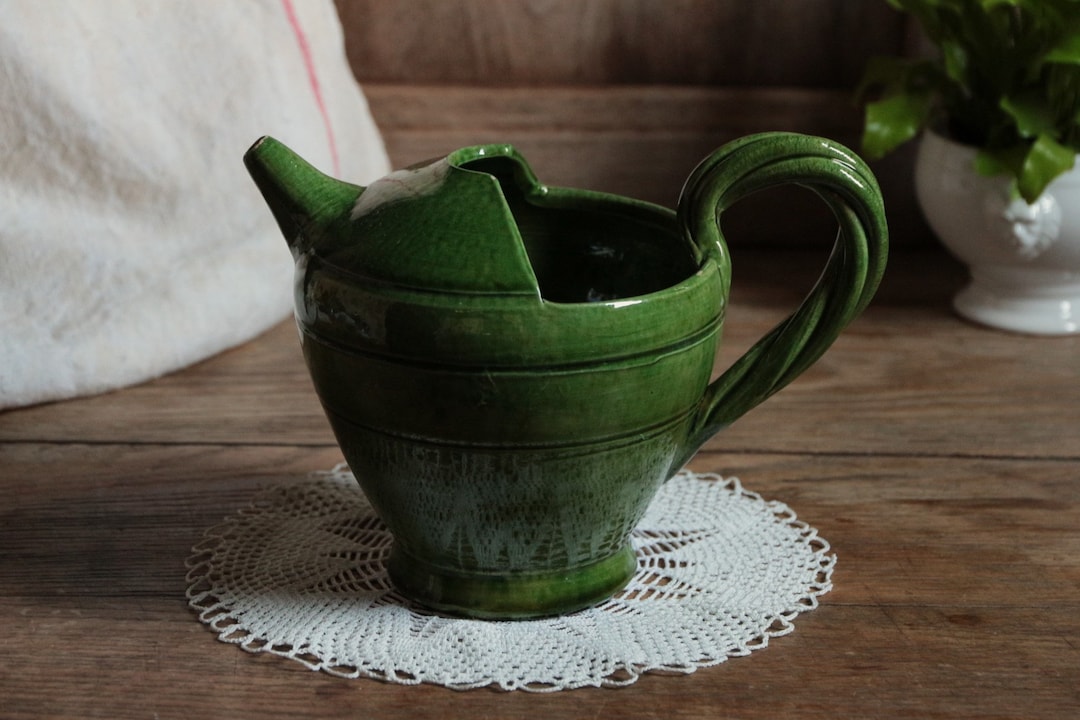 French Vintage Provence Green Glaze Pottery Pitcher. - Etsy