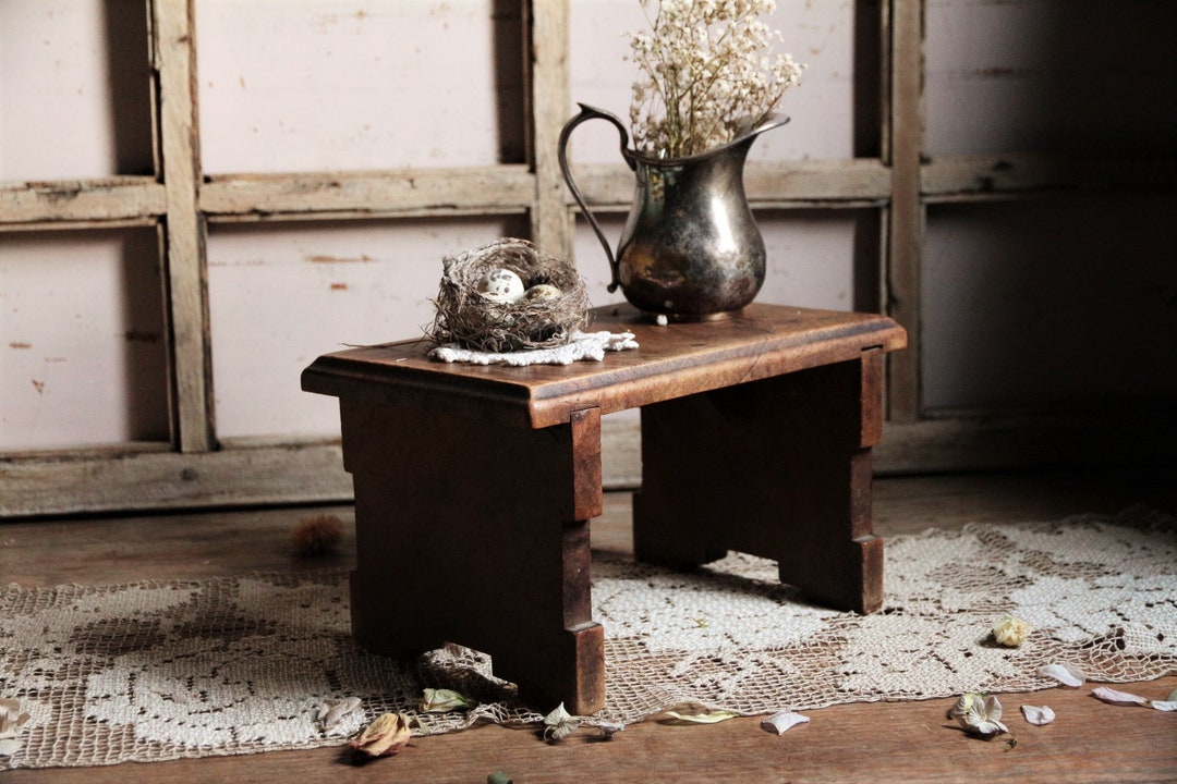Antique French Handmade Wooden Foot Stool. Primitive Rustic Wood Foot ...