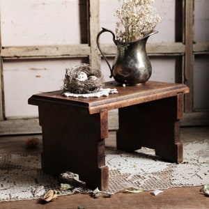 Antique French Handmade Wooden Foot Stool. Primitive Rustic Wood Foot ...