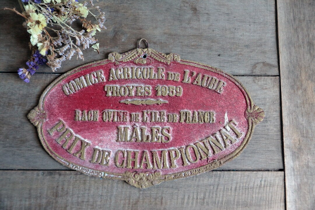 French Vintage Agricultural Prize Award Plaque for Sheep. Cherry Red ...