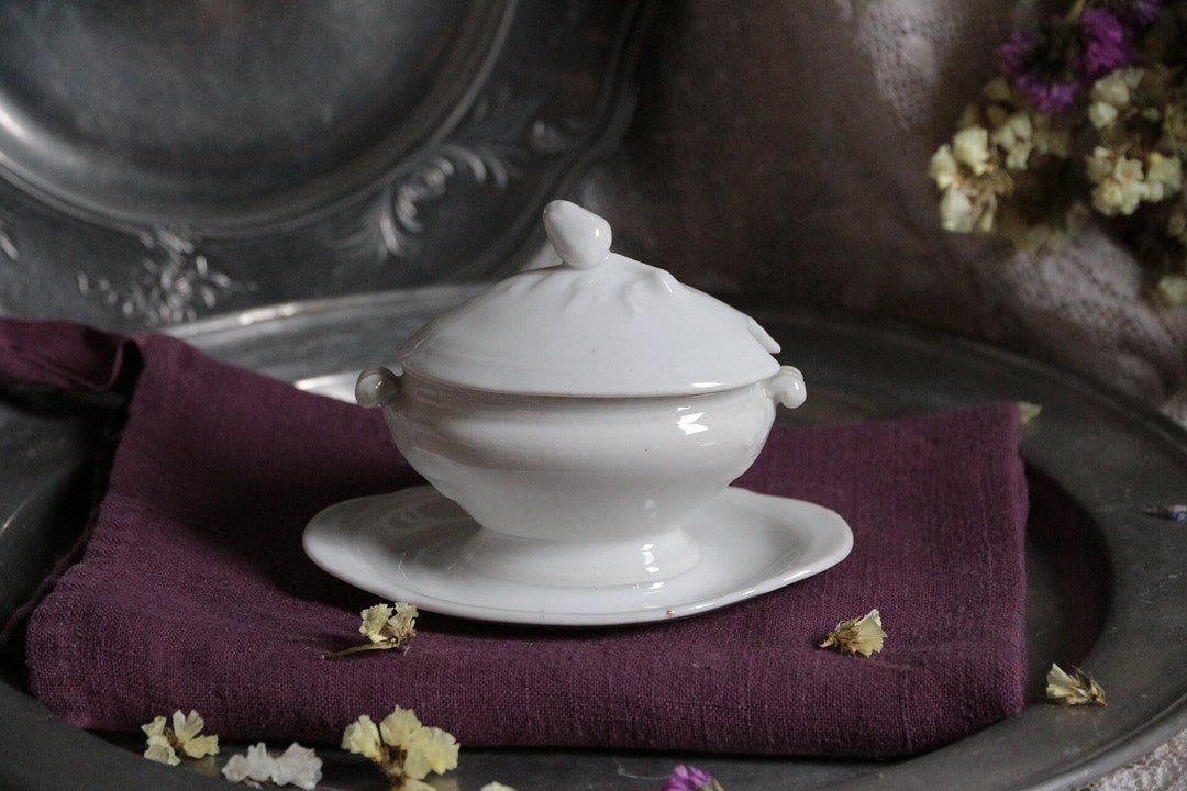 Antique French Porcelain Mustard Tureen - Paris White Mini Serving Dish ...