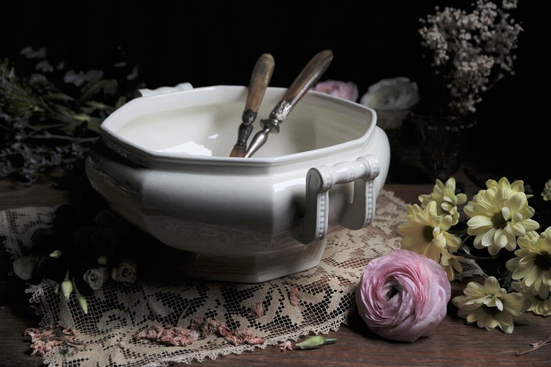 Rare Antique French Creamware Large Octagonal Serving Bowl. Tureen ...