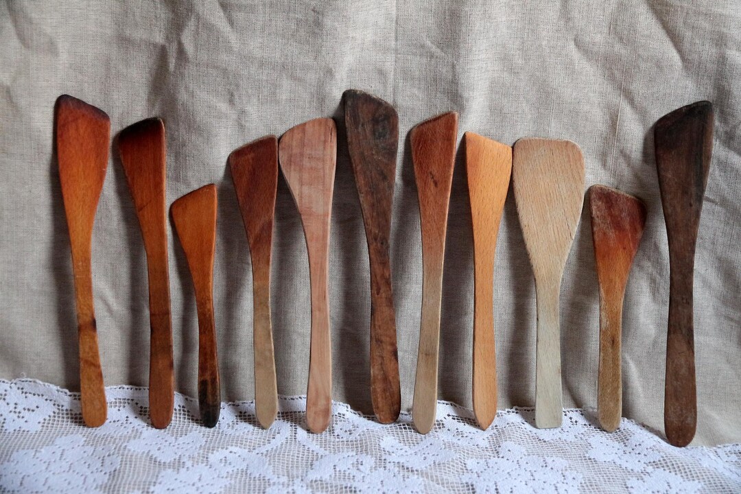 Collection of 10 French Vintage Rustic Wooden Spatulas. Wood Kitchen ...