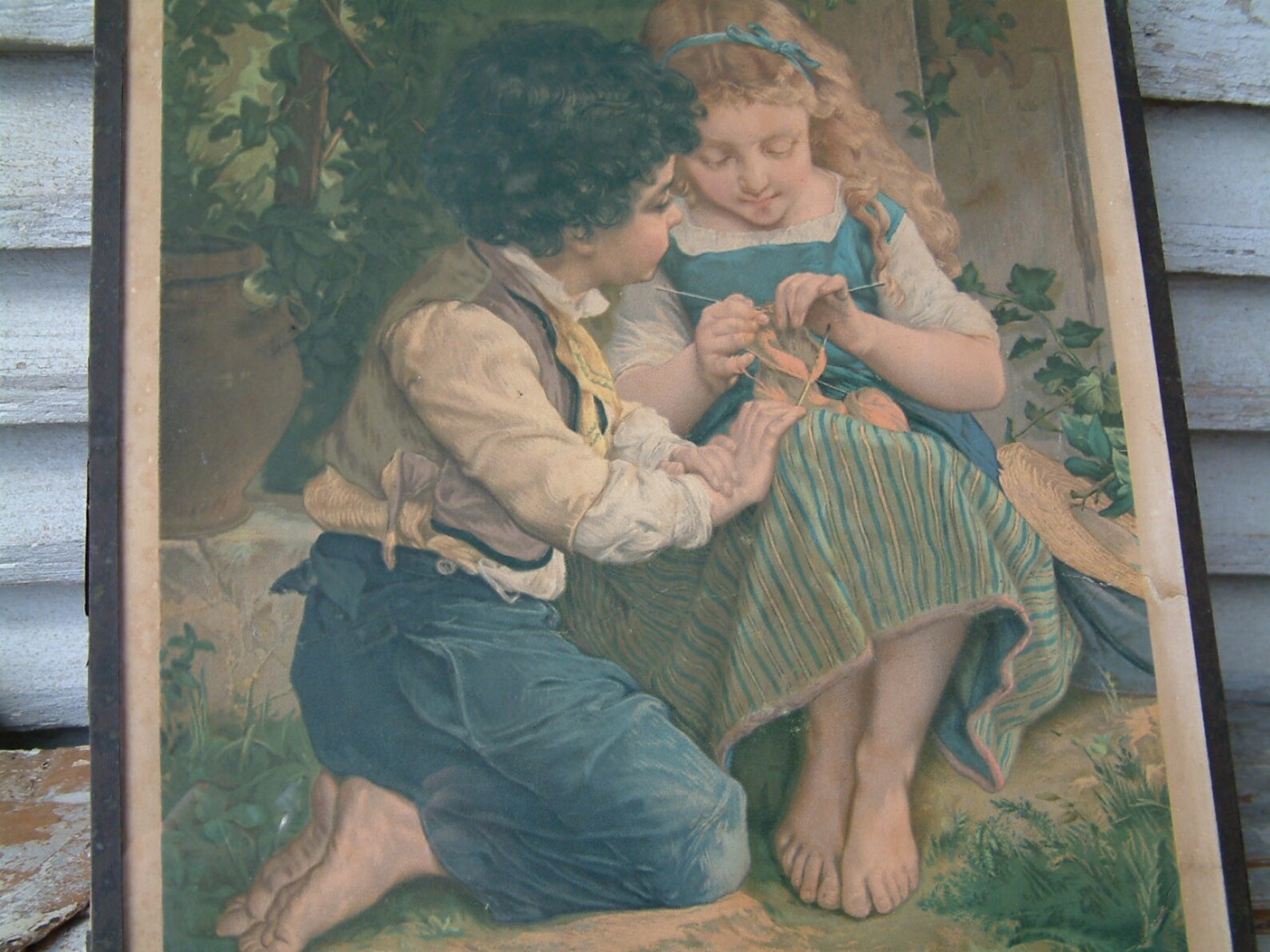 Antique Color Lithograph of Children. Girl and Boy. Girl - Etsy