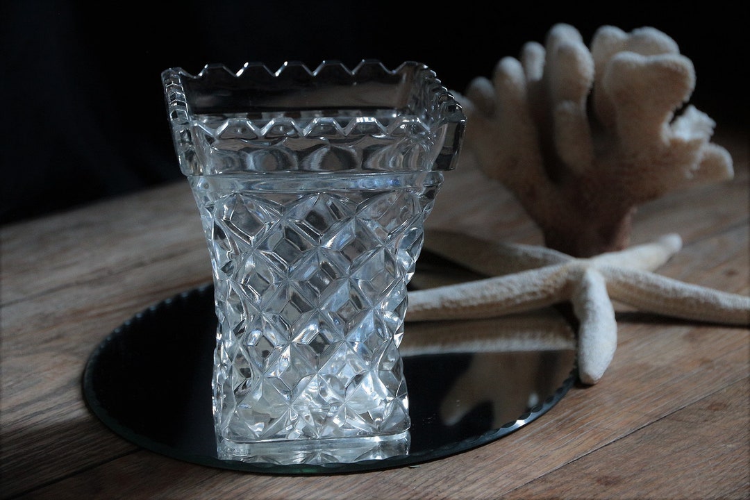Vintage Heavy Pressed and Cut Glass Vase. Flower Vase. Crystal Cut ...