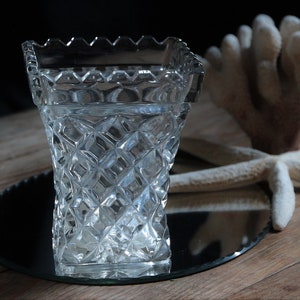 Vintage Heavy Pressed and Cut Glass Vase. Flower Vase. Crystal Cut ...