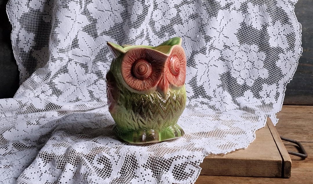 French Vintage Owl Majolica Pitcher. Milk Jug. Wine Pitcher. Water ...