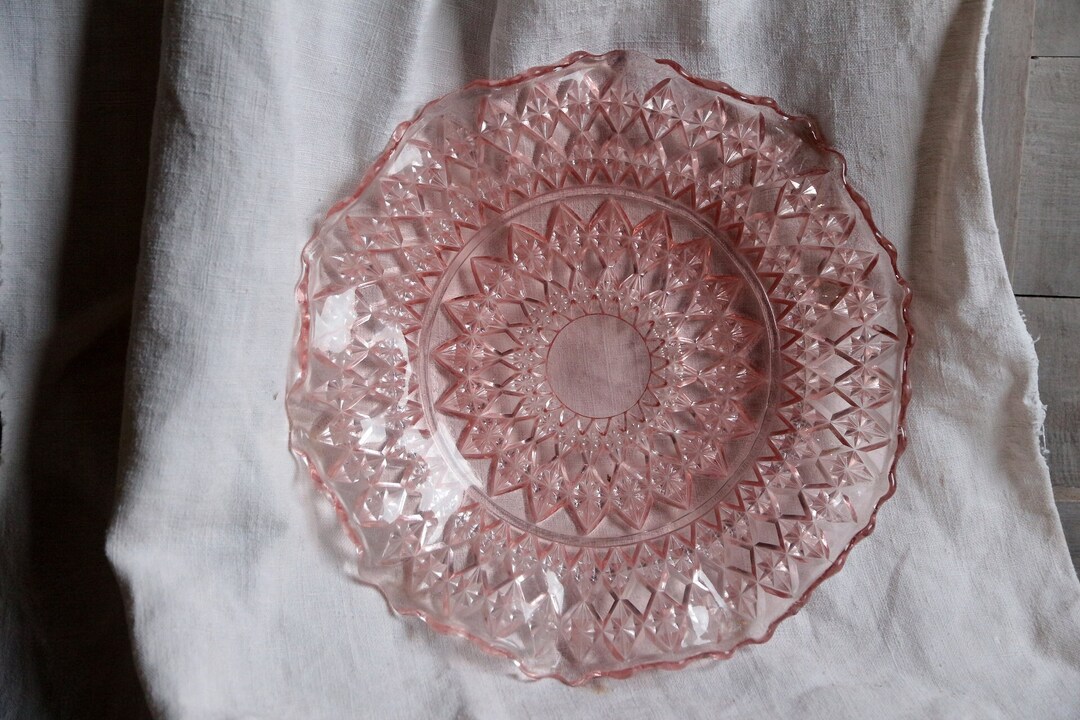 French Vintage Pink Crystal Cut Pressed Glass Dish. Small Pink Glass ...