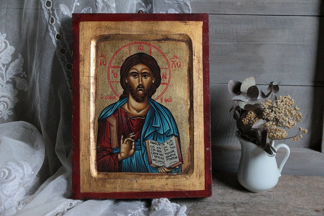 Vintage Gilded Wood Jesus Icon, Byzantine Orthodox Art - Etsy