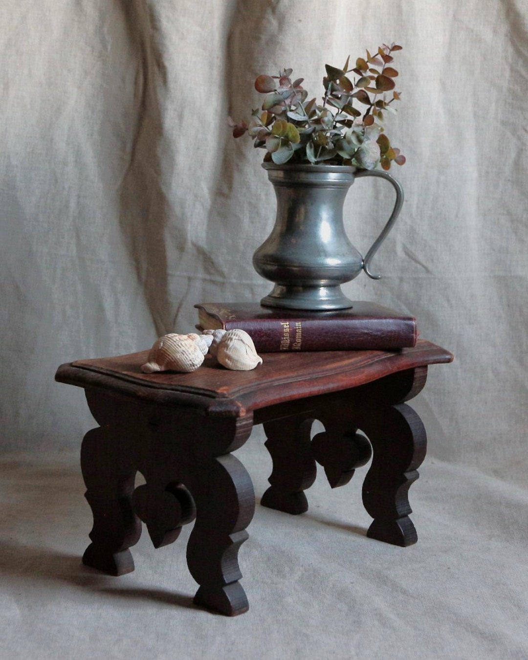Antique French Handmade Wooden Foot Stool. Primitive Rustic Wood Foot ...