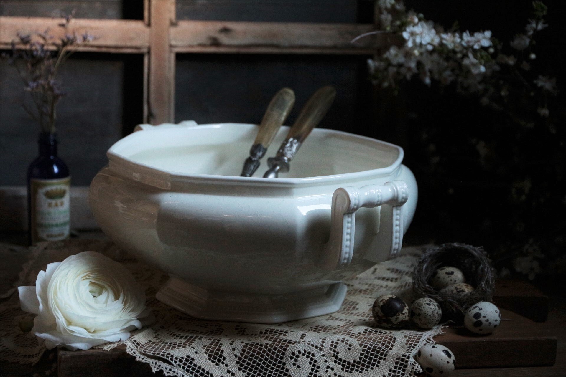 Rare Antique French Creamware Large Octagonal Serving Bowl. Tureen ...