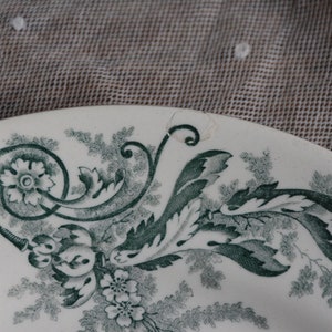Set of 4 Antique French Green Transferware Flat Dinner Plates. Forest ...