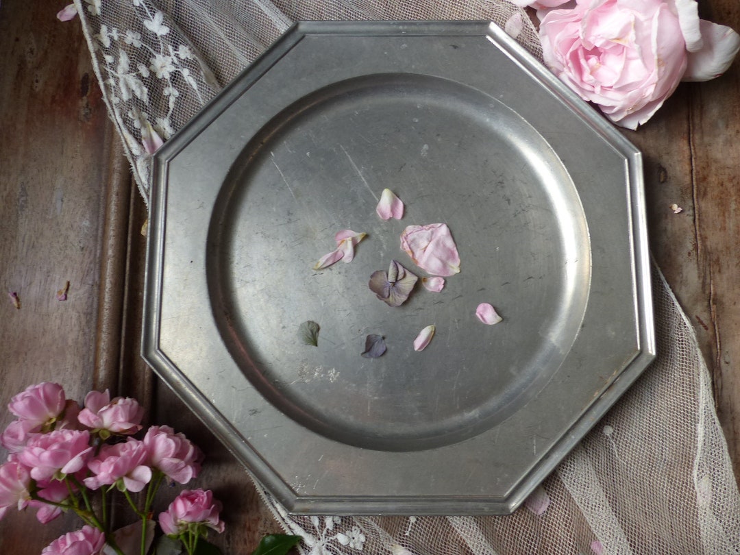 Antique Pewter Platter: Octagonal Rustic Farmhouse Tray - Etsy