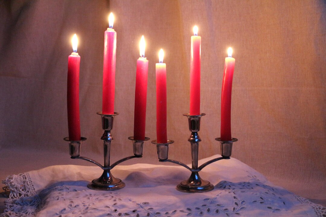 Vintage British Art Deco Pair Small Candelabras Silverplate Candlestick ...