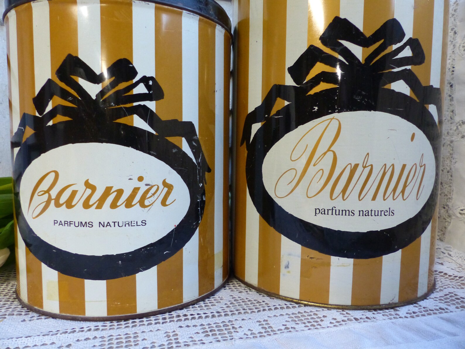 Set of 2 French Large Candy Tins. Gold White Stripe. Black - Etsy