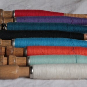 Collection of 8 Wooden Machine Textile Weaving Bobbins With Bright ...