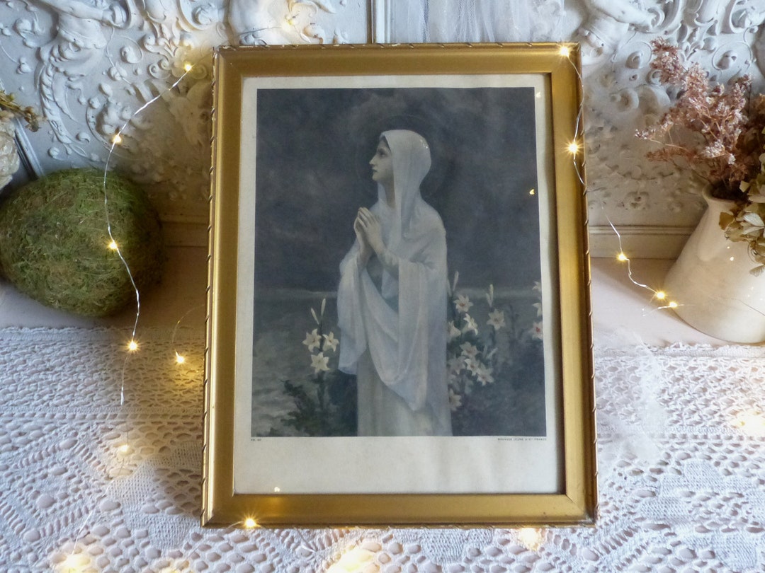 Antique French Lithograph, Virgin Mary, Gilded Frame - Etsy