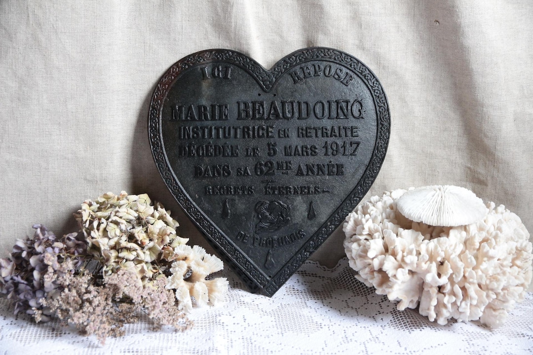 Antique French Funerary Plaque Cast Zinc Ornate Heart Memento Mori ...